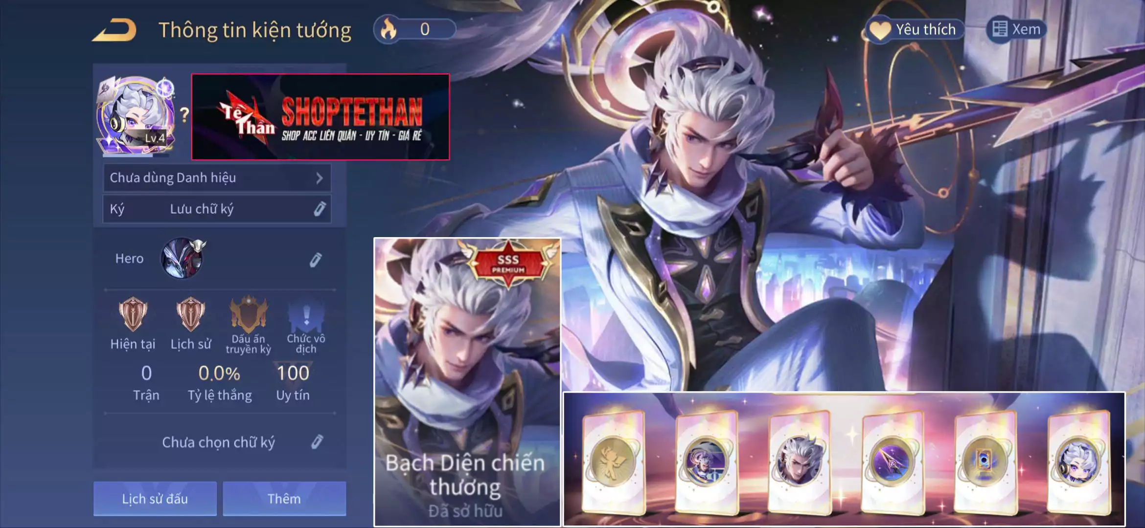 Acc #63465: ACC REG: Nakroth bạch diện chiến thương, sẵn tướng, free đổi tên, trắng thông tin ...